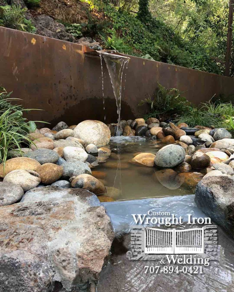 San Rafael Corten Steel Wall with Copper Scupper - Wine Country Custom ...